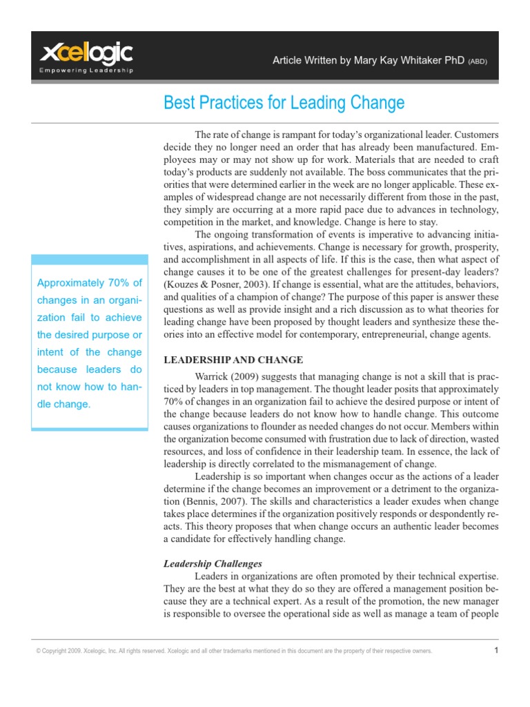 Best Practices For Leading Change | PDF | Change Management | Leadership
