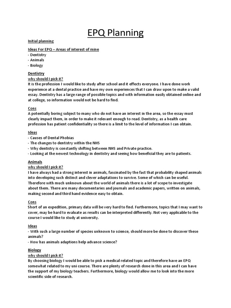 EPQ Planning: Dentistry | PDF | Dentistry | Dentist