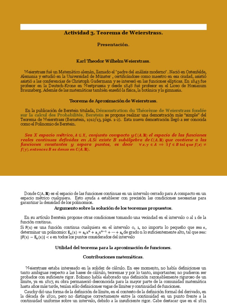 Actividad 3. Teorema de Weierstrass.: Presentación | PDF | Función continua | Cálculo