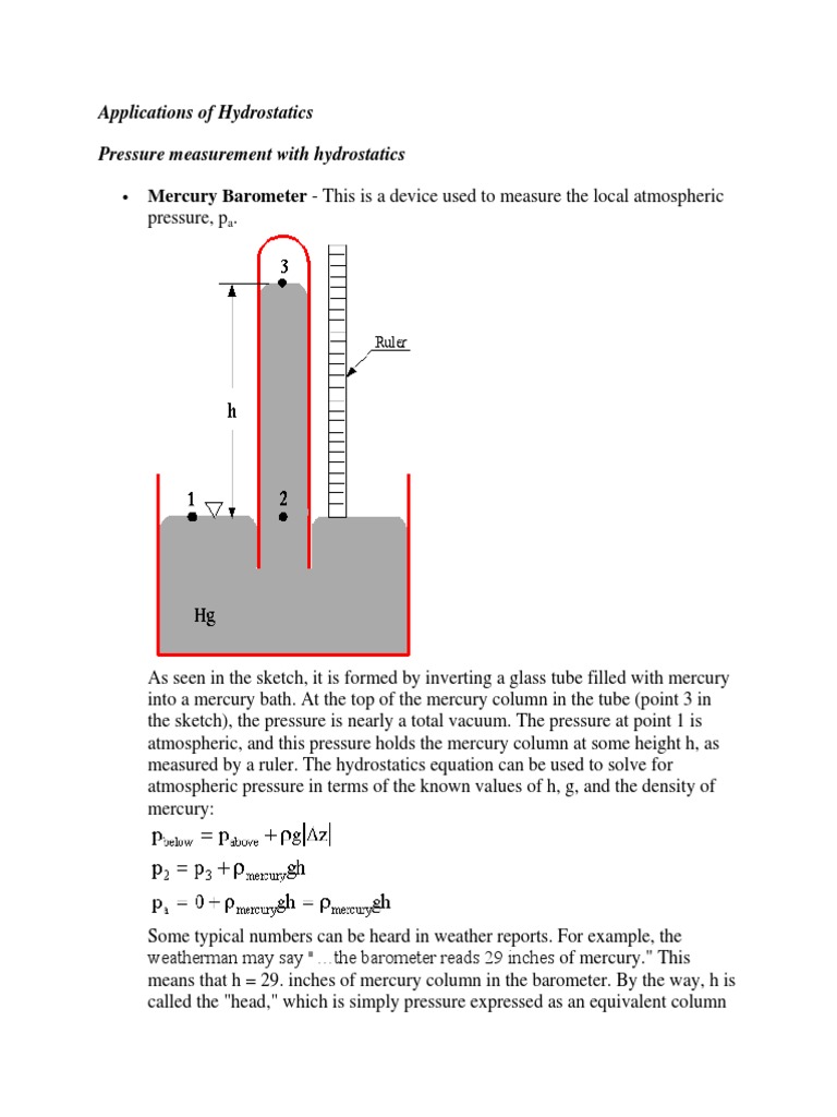 Applications of Hydrostatics | Pressure Measurement | Pressure
