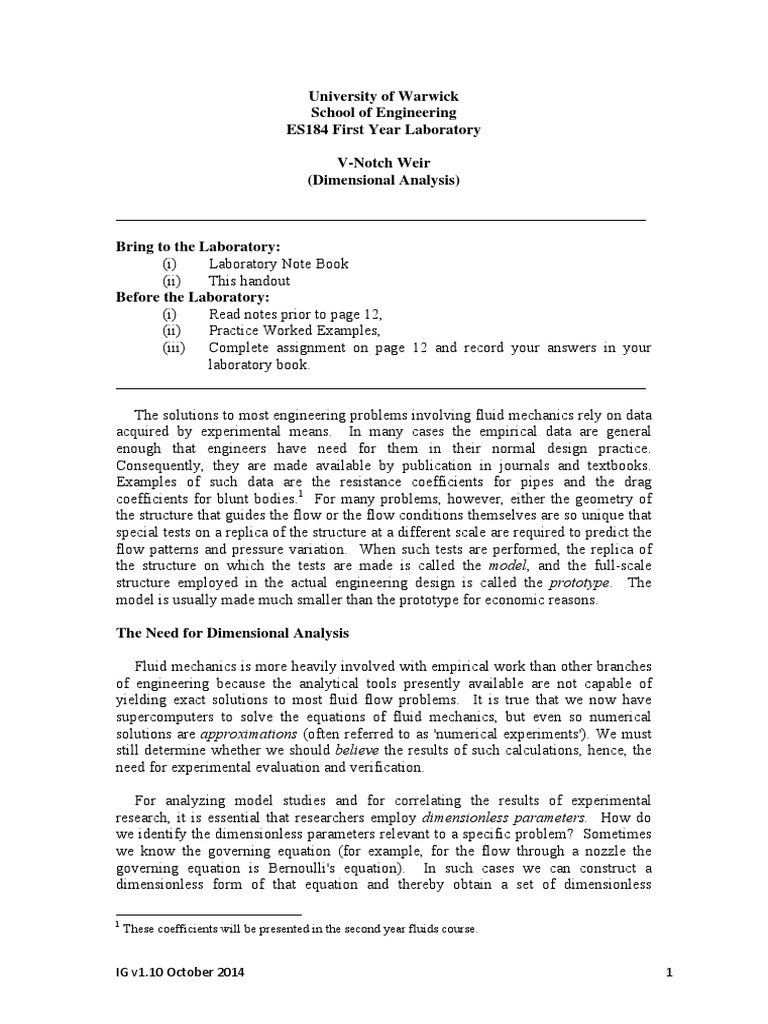 Dimensional Analysis of V-Notch Weir | PDF | Drag (Physics) | Fluid ...