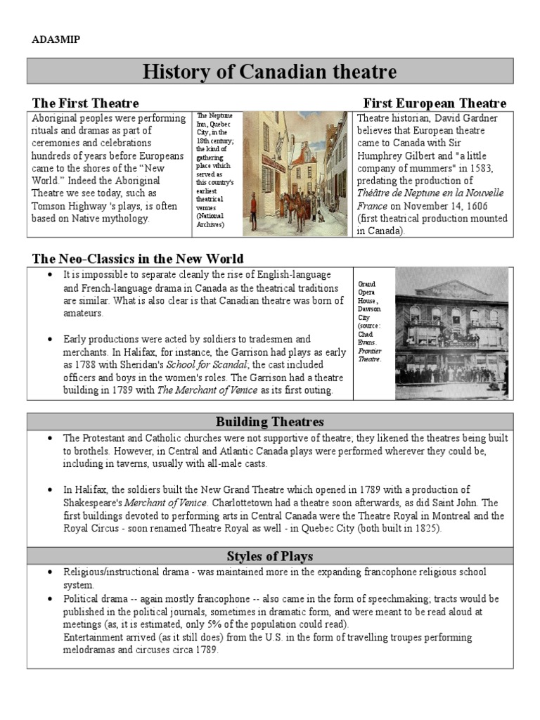 History of Canadian Theatre Evolution | PDF | Theatre | Entertainment ...