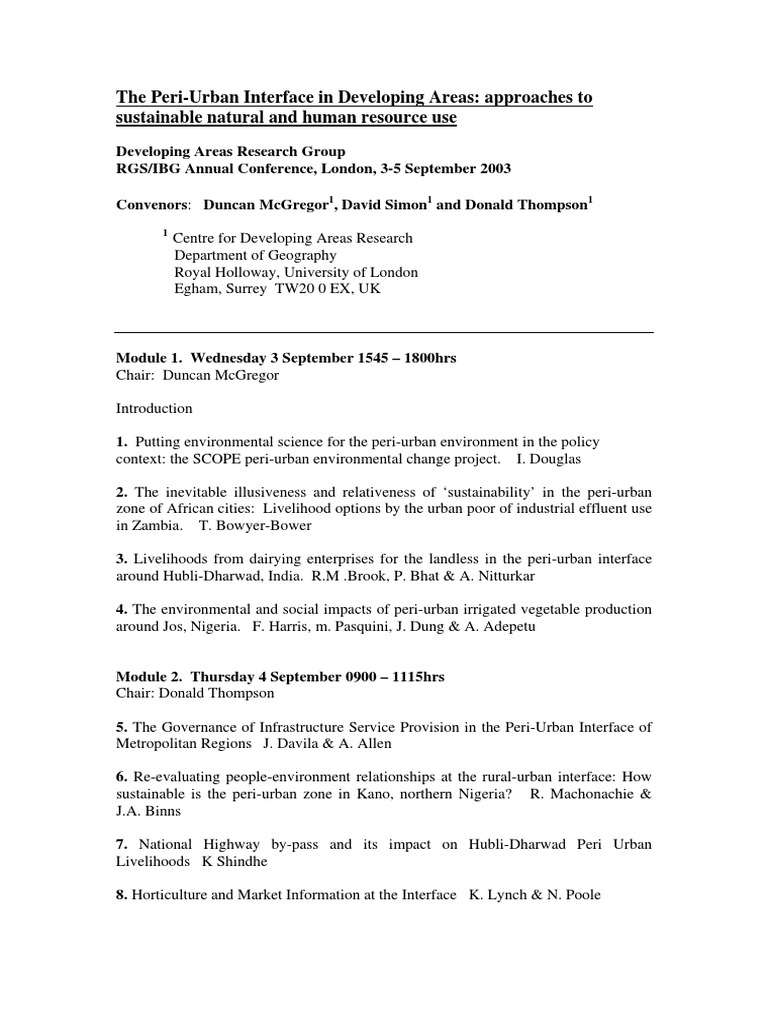 Sustainable Resource Use at the Peri-Urban Interface | PDF ...