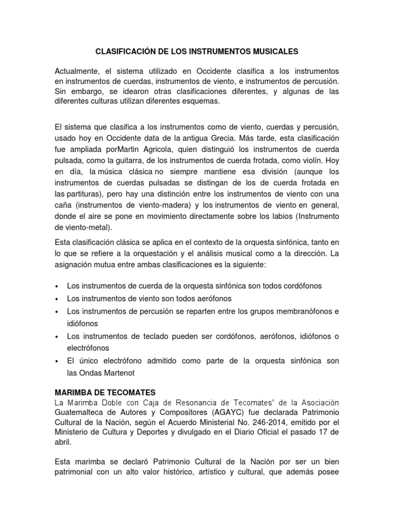 Clasificación de Los Instrumentos Musicales | PDF | Instrumentos ...