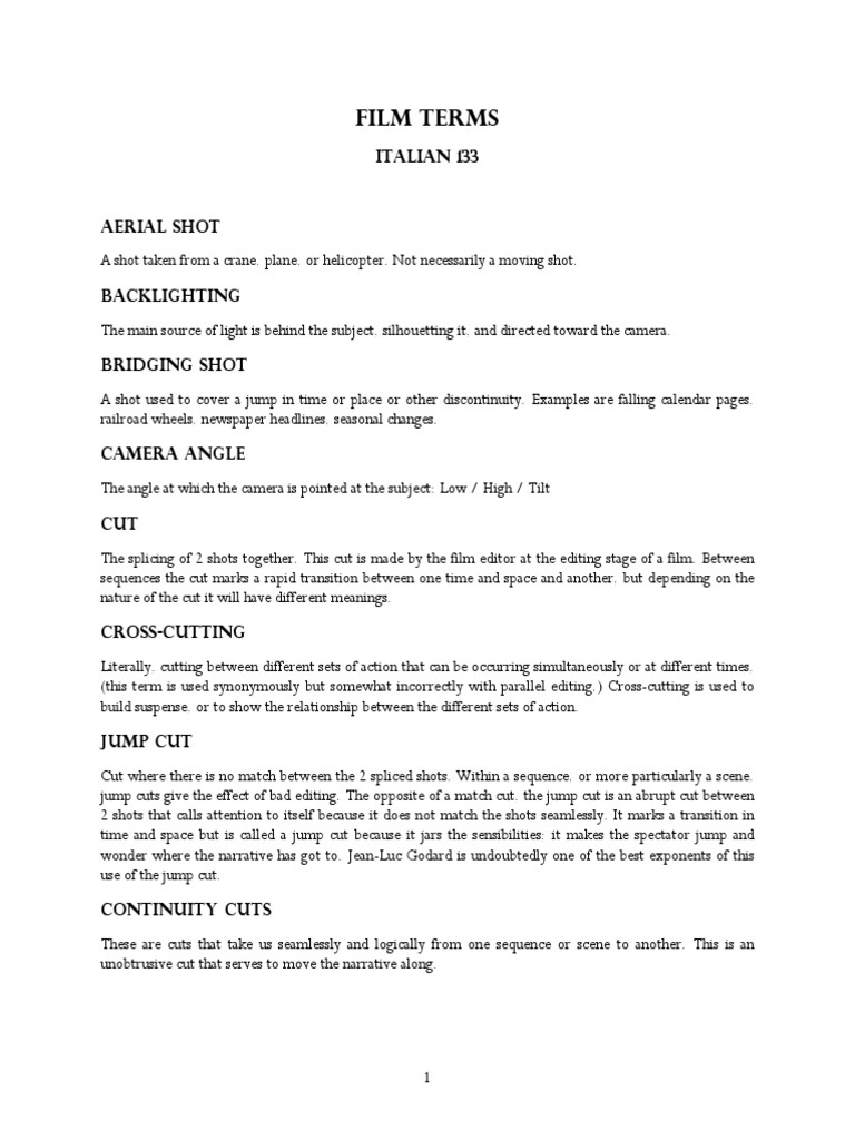 A Comprehensive Glossary of Essential Filmmaking Terms | PDF | Zoom ...