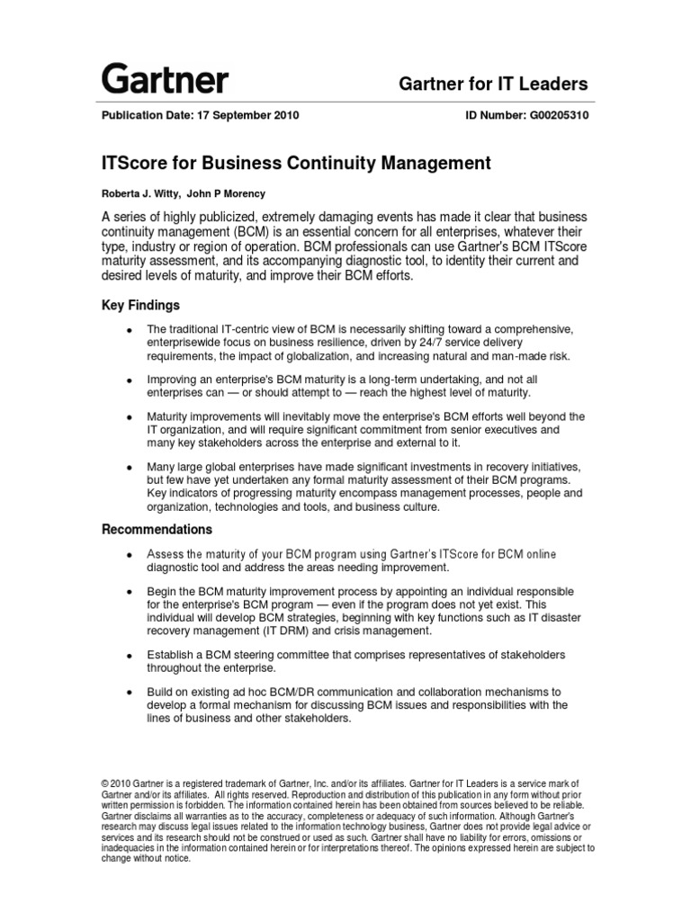 Itscore For Business Continu 2053103 | PDF | Business Continuity ...