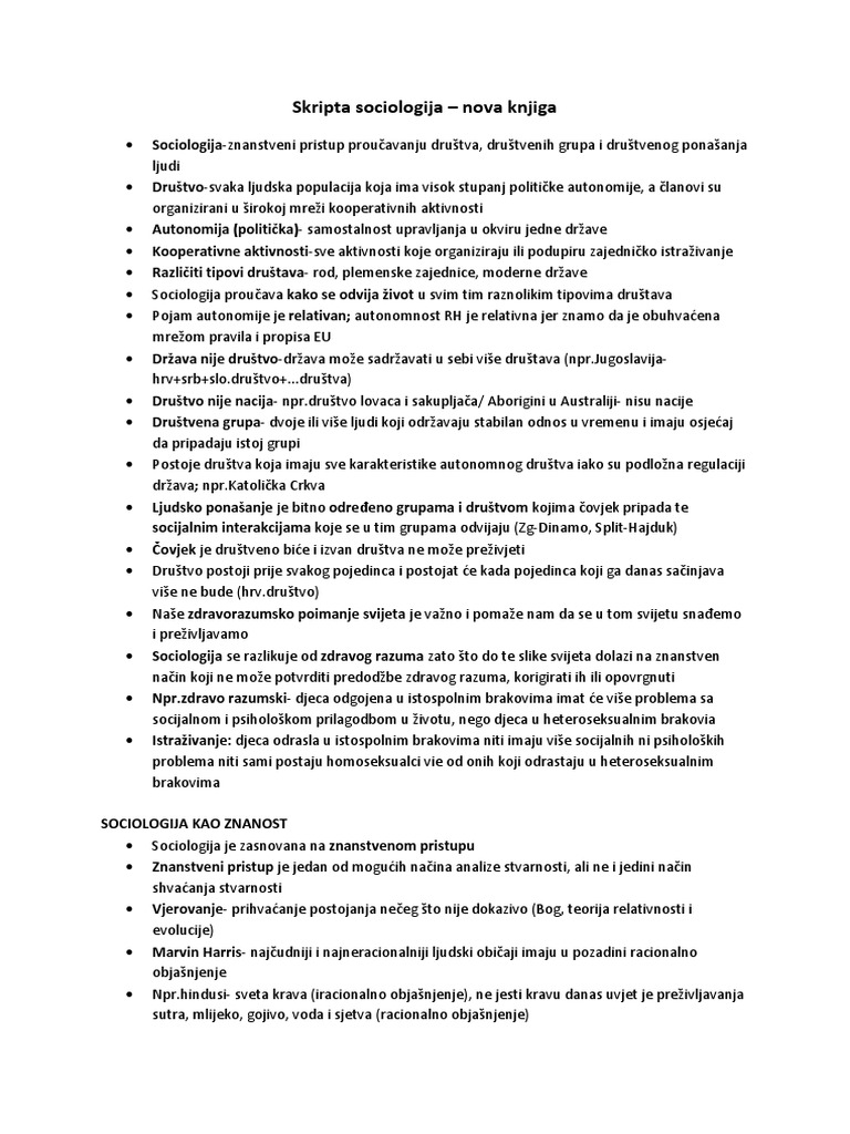 Sociologija - Nova Knjiga Skripta | PDF