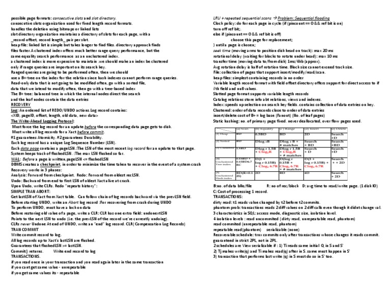 Cheat Sheet Dbms | PDF | Database Index | Information Science