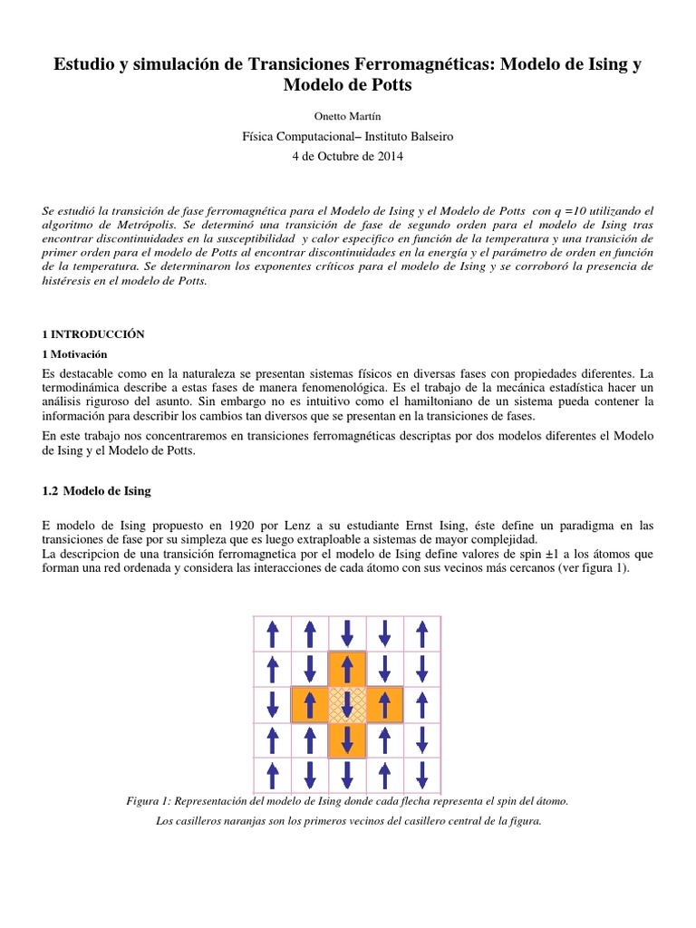 Transiciones de Fase Modelo de Ising-Potts | PDF | Transición de fase | Calor