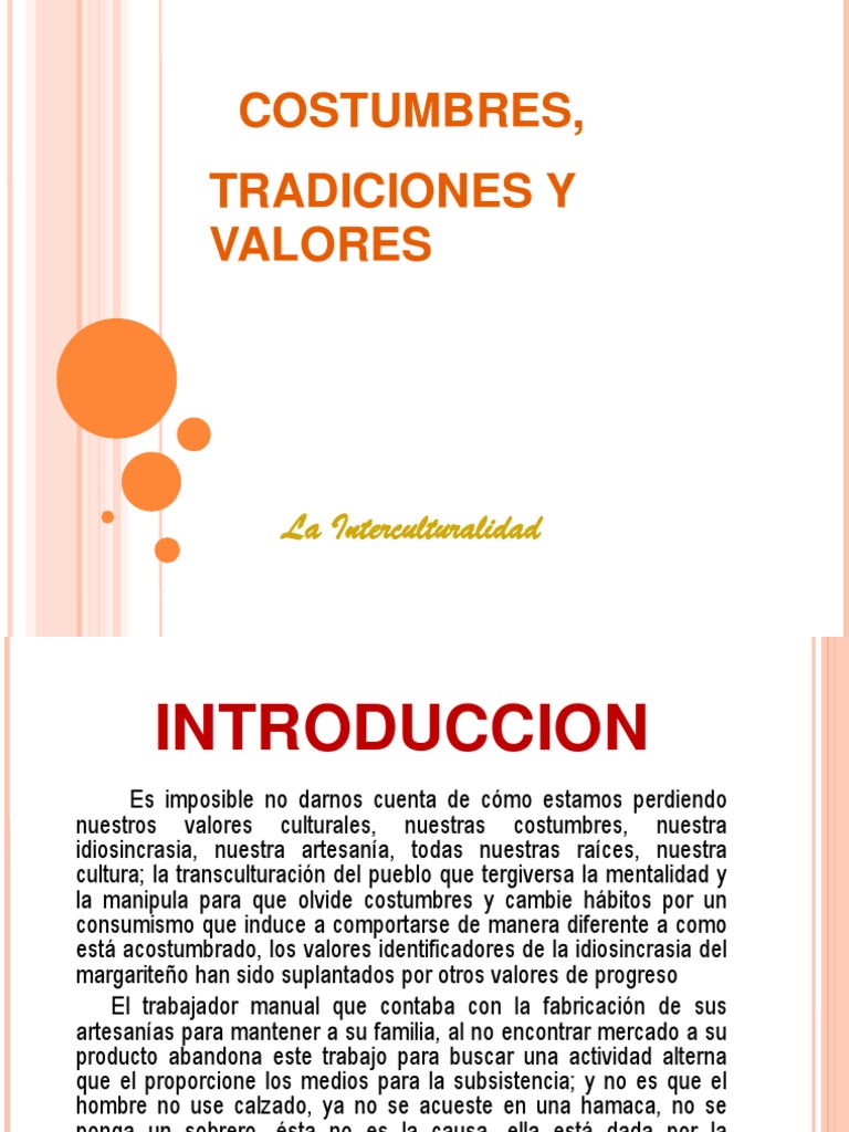 Costumbres, Tradiciones y Valores - La Interculturalidad | PDF ...