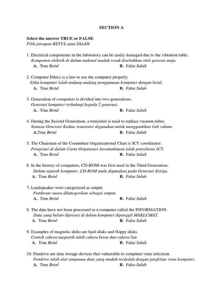 Contoh Soalan Final Exam ICTL1 | PDF