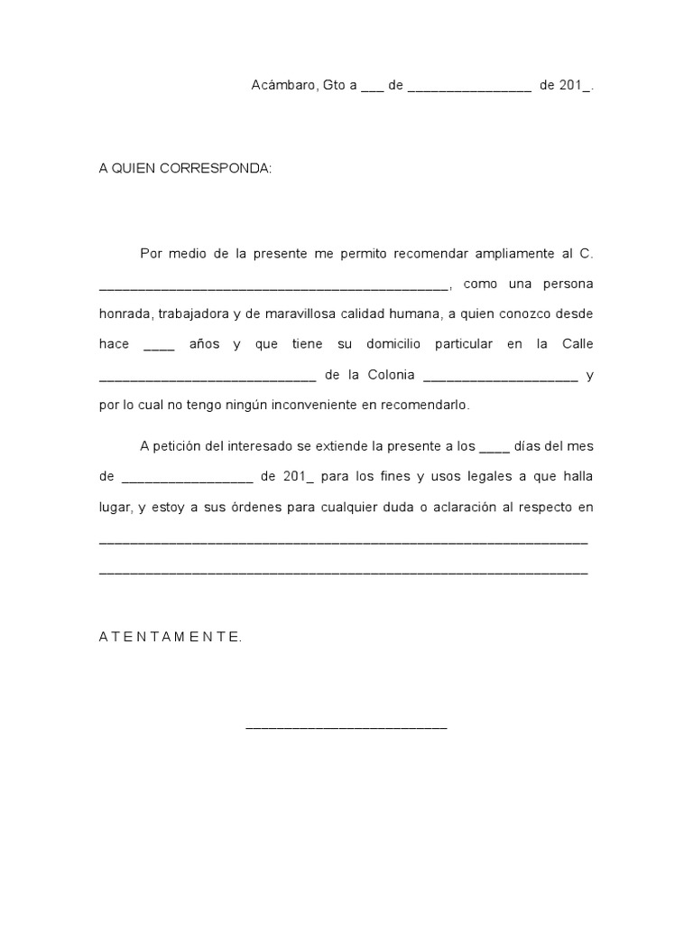 Carta de Recomendación Personal Machote | PDF
