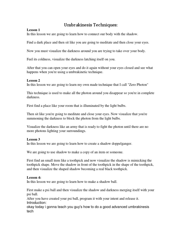 Umbrakinesis Techniques | PDF | Lightning | Electricity