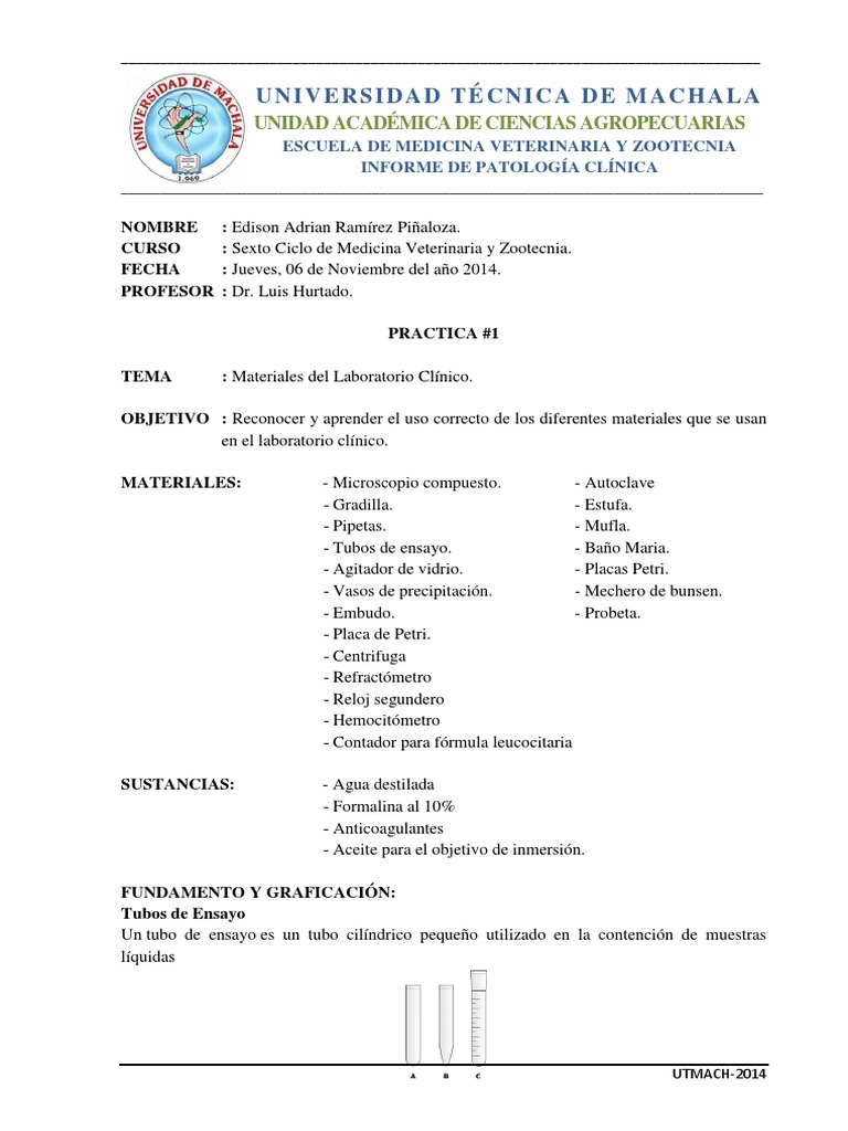 PATOLOGÍA CLÍNICA - Practica #1 Materiales de Laboratorio | PDF | Líquidos | Esterilización ...