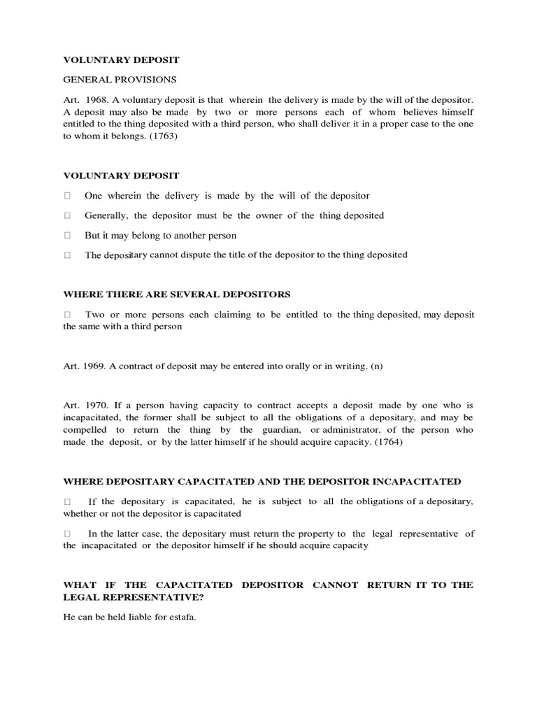 Voluntary Deposit | PDF | Negligence | Deposit Account