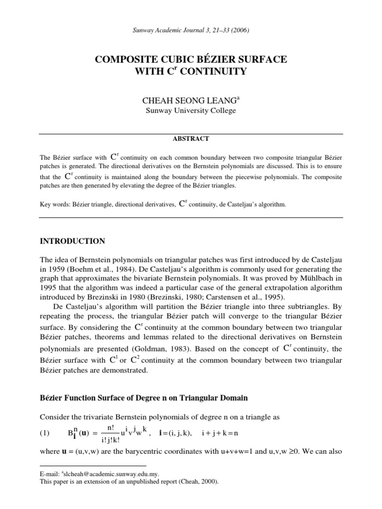 Composite Cubic Bézier Surface With CR Continuity | PDF | Spline (Mathematics) | Triangle