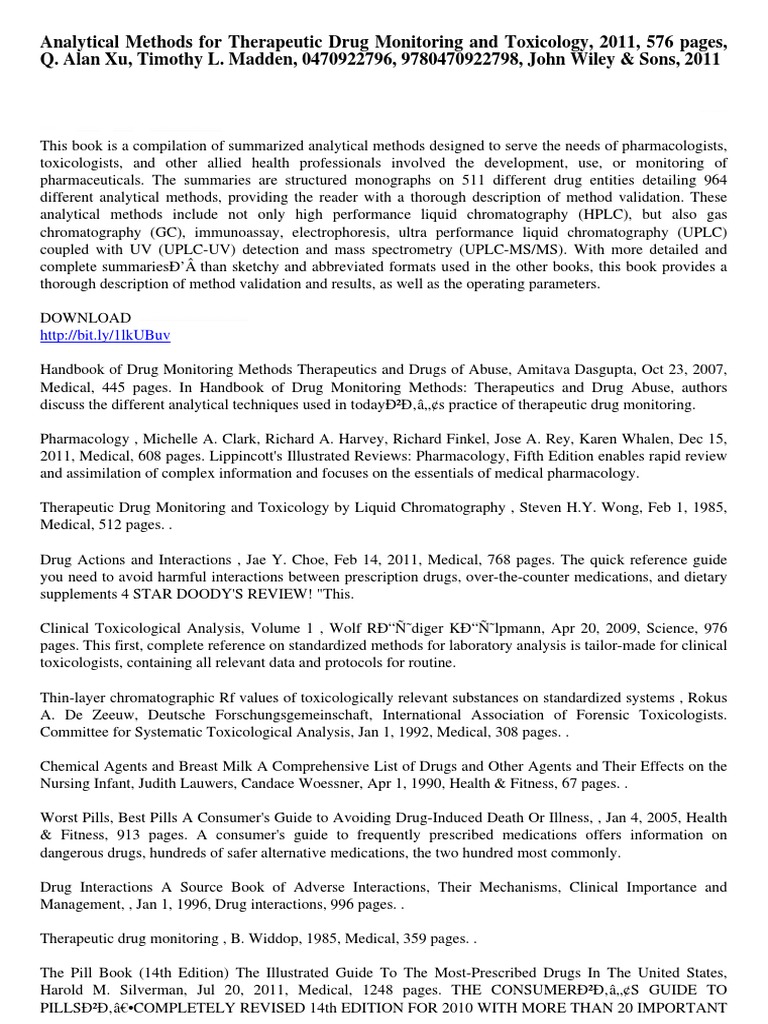 Analytical Methods For Therapeutic Drug Monitoring and Toxicology | PDF ...