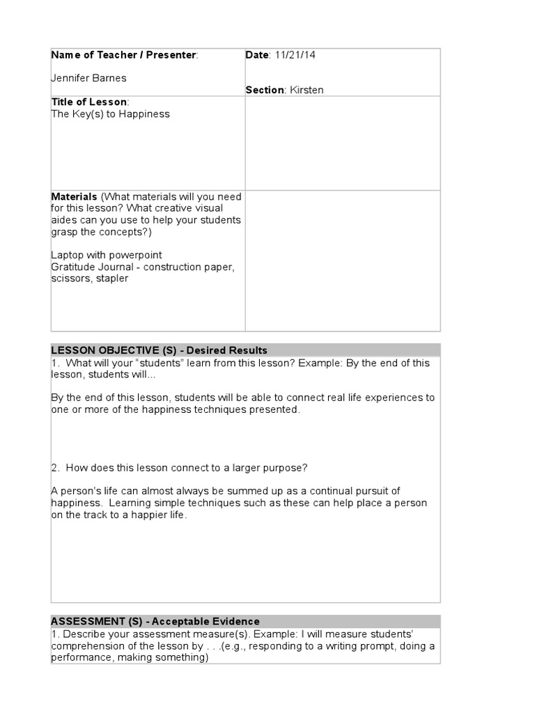 Intro To Positive Psychology Lesson Plan | PDF | Lesson Plan | Psychology
