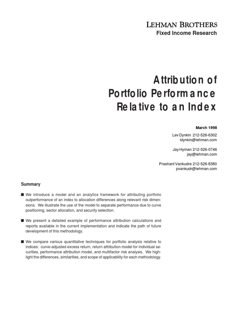 Attribution of Portfolio Performance Relative To An Index | PDF | Asset ...