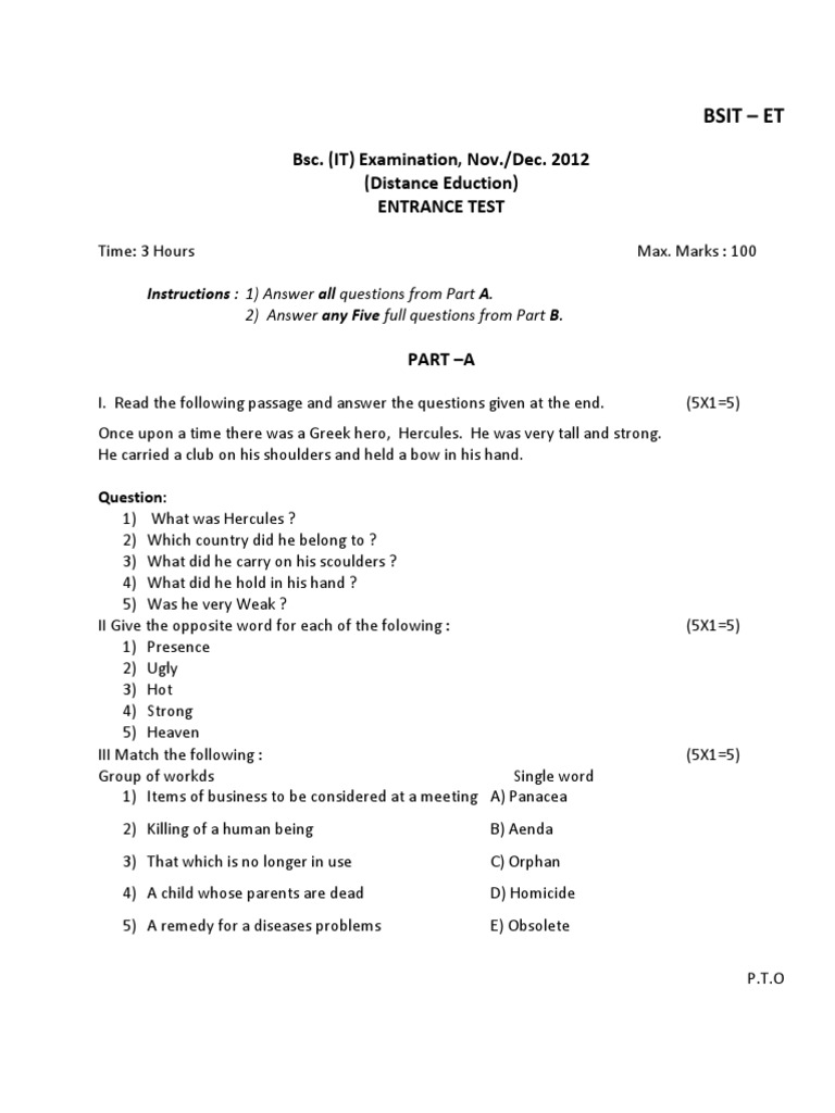 BSIT Entrance Test Nov/Dec 2012 Exam | PDF | Internet Protocols | Osi Model