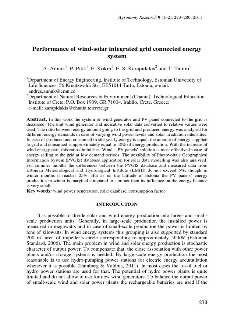 Performance of Wind Solar Integrated Grid Connected Energy System | PDF ...