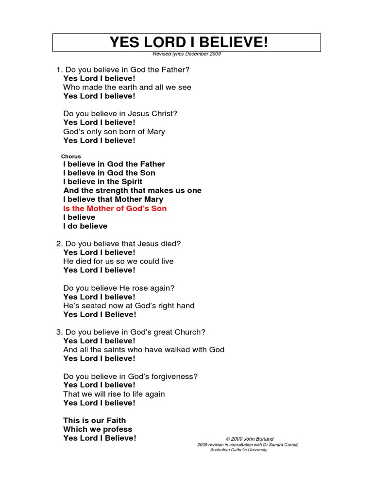 Yes Lord I Believe | PDF | God The Father | Mary, Mother Of Jesus