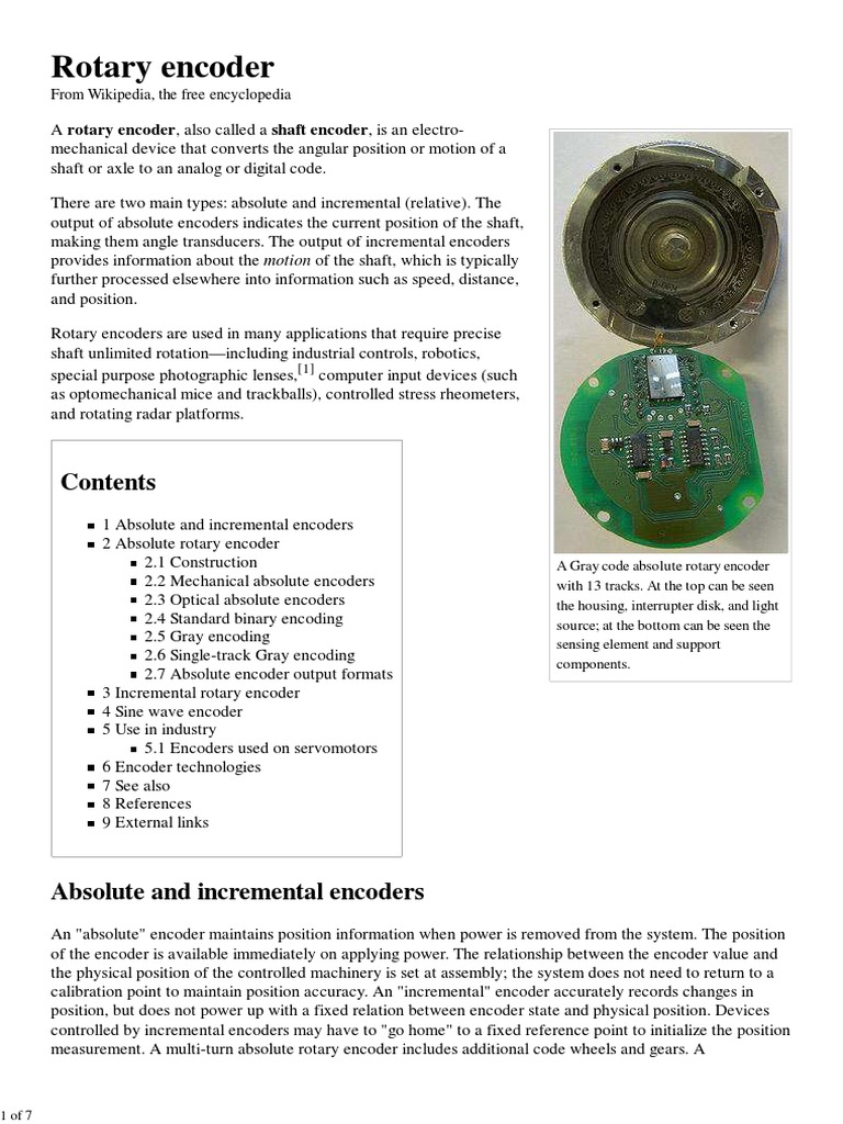Rotary Encoder - Wikipedia, The Free Encyclopedia | PDF | Electrical ...