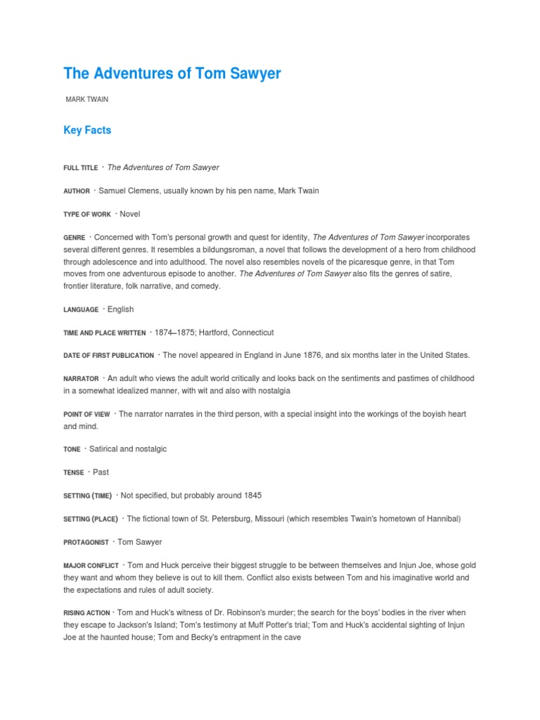 Setting | PDF | The Adventures Of Tom Sawyer | U.S. State