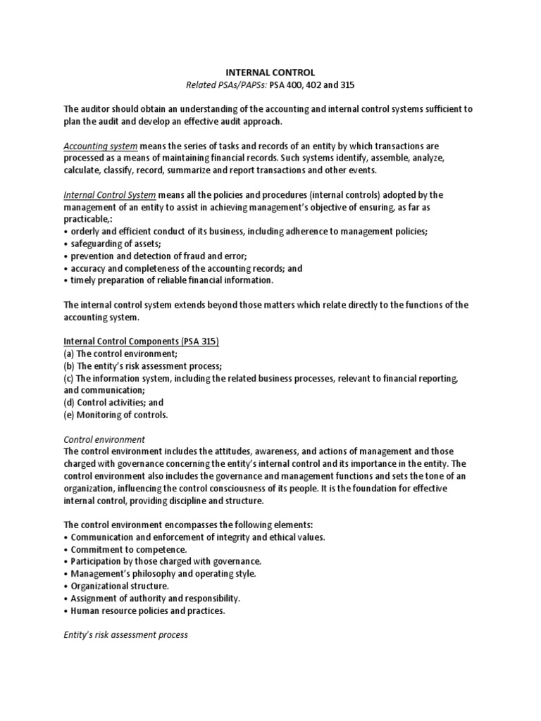 Internal Control | PDF | Audit | Financial Statement