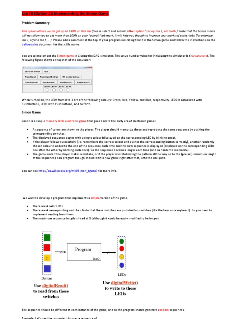 Lab 8 - Option 2 - The Simon Game | PDF | Integer (Computer Science ...