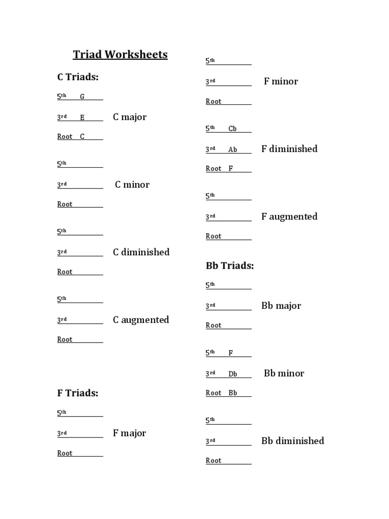 Triad Worksheets All Keys - Flat Keys | PDF | Music Theory | Pitch (Music)