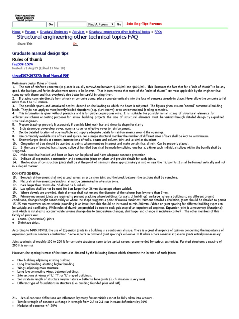 Rules of Thumb - Structural Engineering Other Technical Topics FAQ ...