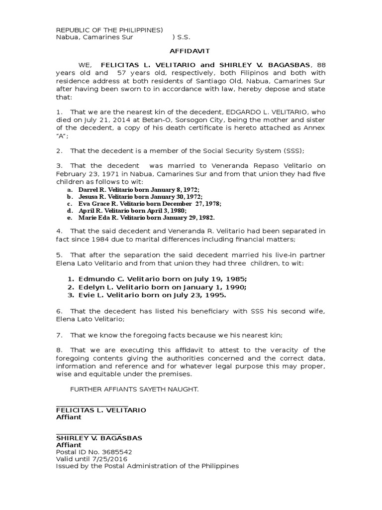 Affidavit of Nearest Kin | PDF