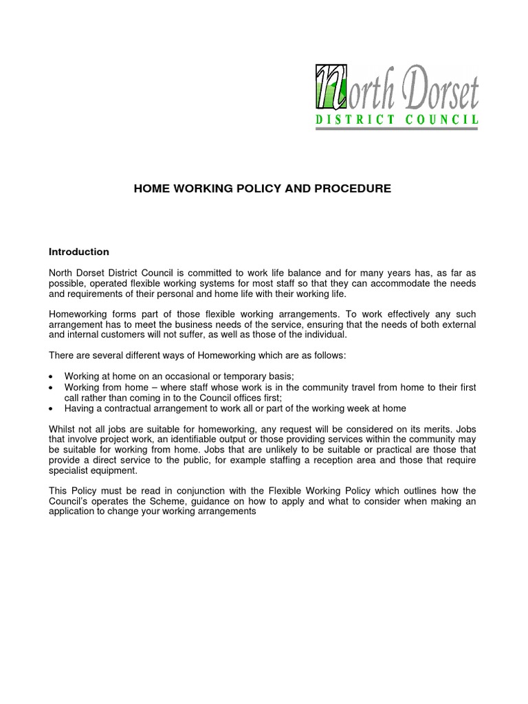 Home Working Policy and Procedure | PDF | Telecommuting | Employment