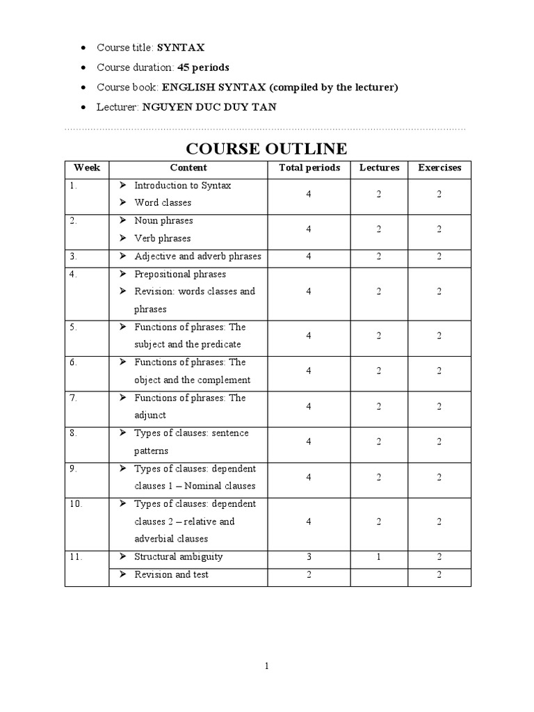 Handout Week 1 - Syntax | Download Free PDF | Verb | Noun