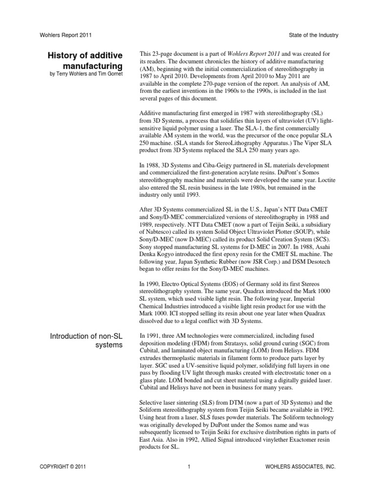 History of Additive Manufacturing | PDF | 3 D Printing | Printer ...