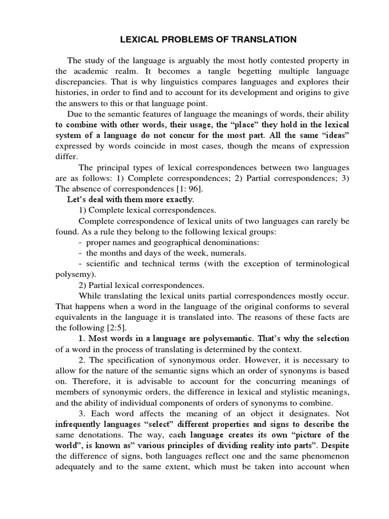 Lexical Problems of Translation | PDF | Lexicon | Word