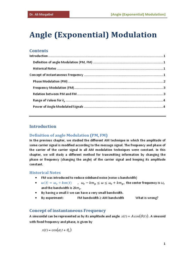 Angle Modulation | PDF | Frequency Modulation | Modulation