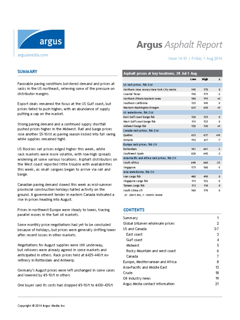 Bitumen Report Argus Asphalt | PDF | Western Canada | Asphalt