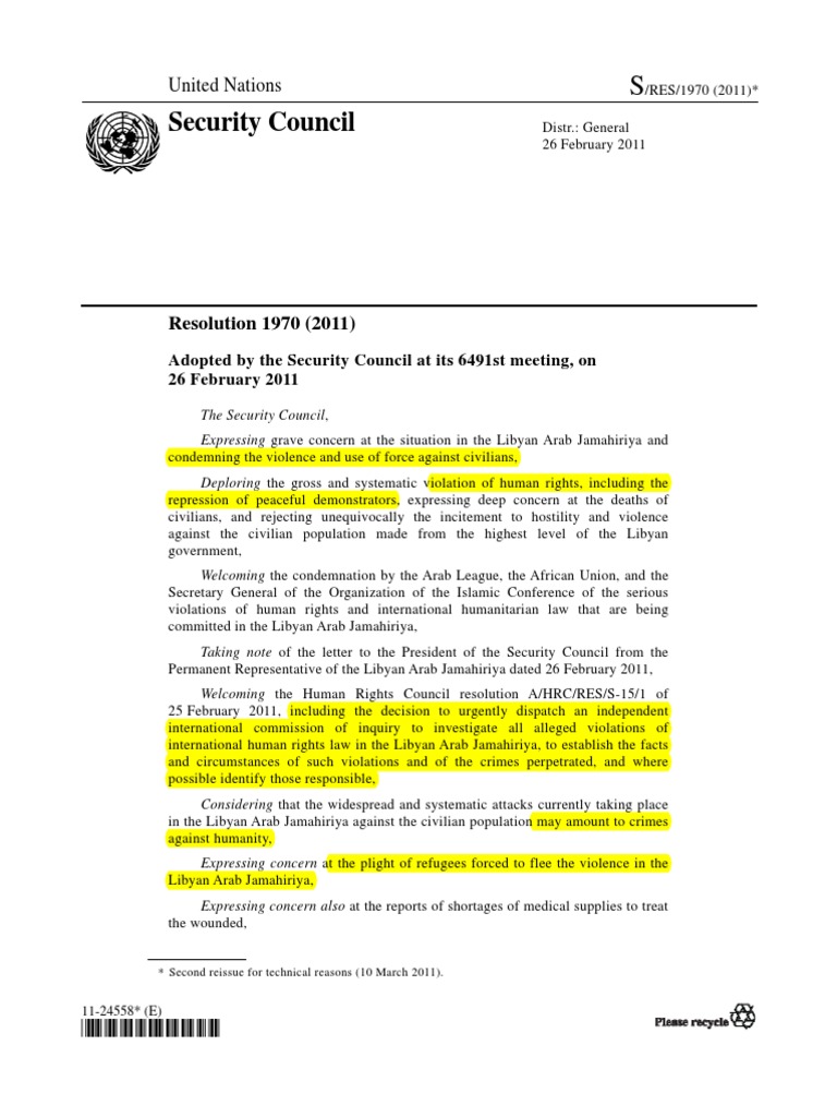 UN Security Council Resolution on Libya | PDF | Muammar Gaddafi ...