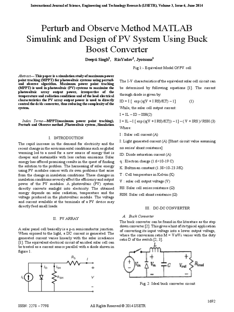 Perturb and Observe Method MATLAB Simulink and Design of PV System ...