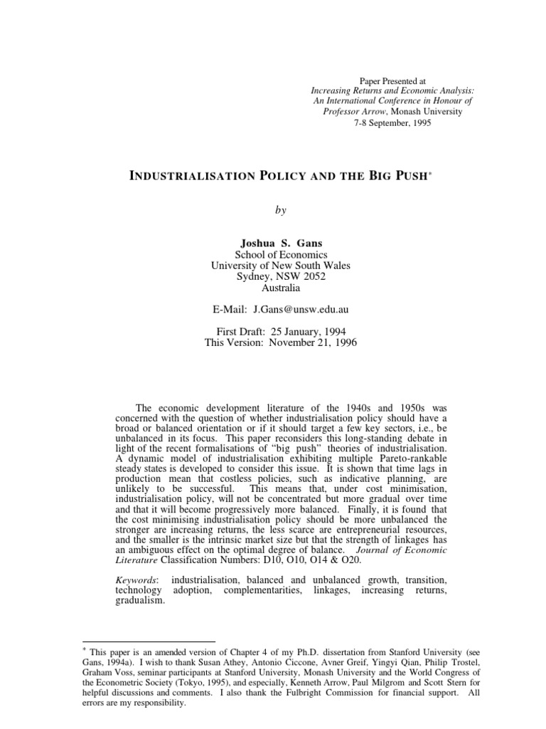 Industralisation Policy and The Big Push | PDF
