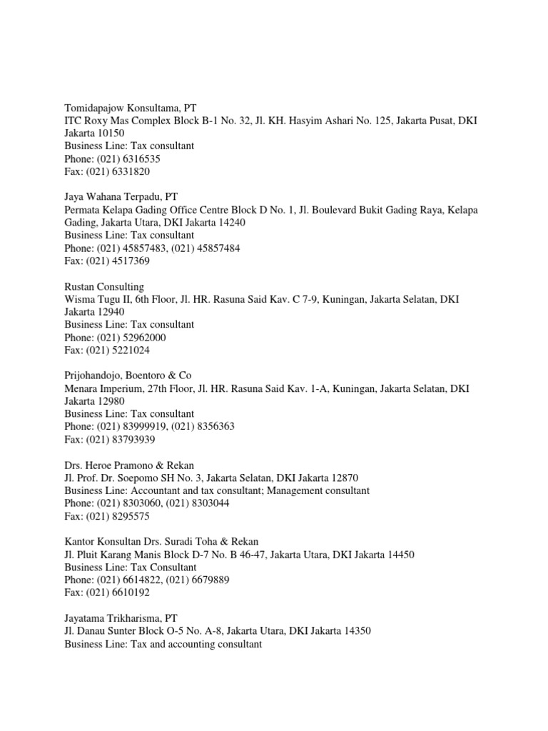 Daftar Konsultan Pajak | PDF | Bisnis