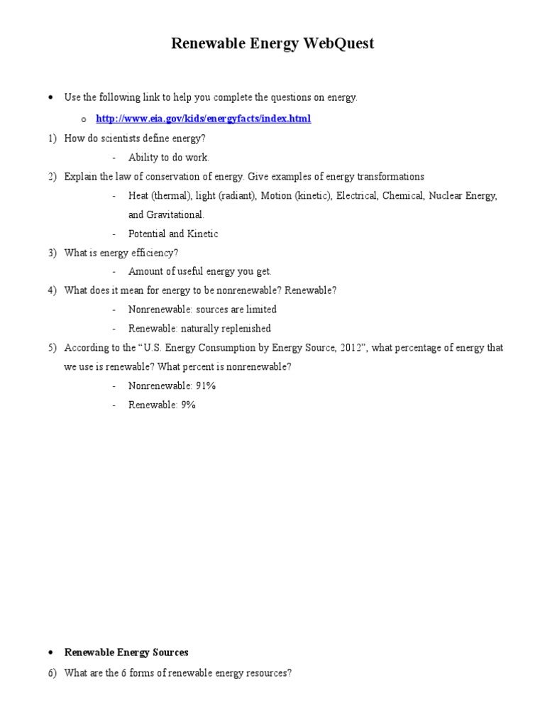 Renewable Energy Webquest | PDF | Solar Power | Renewable Energy