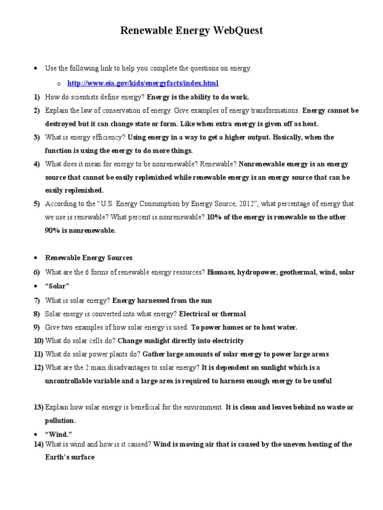 Renewable Energy Webquest | PDF | Renewable Energy | Solar Energy