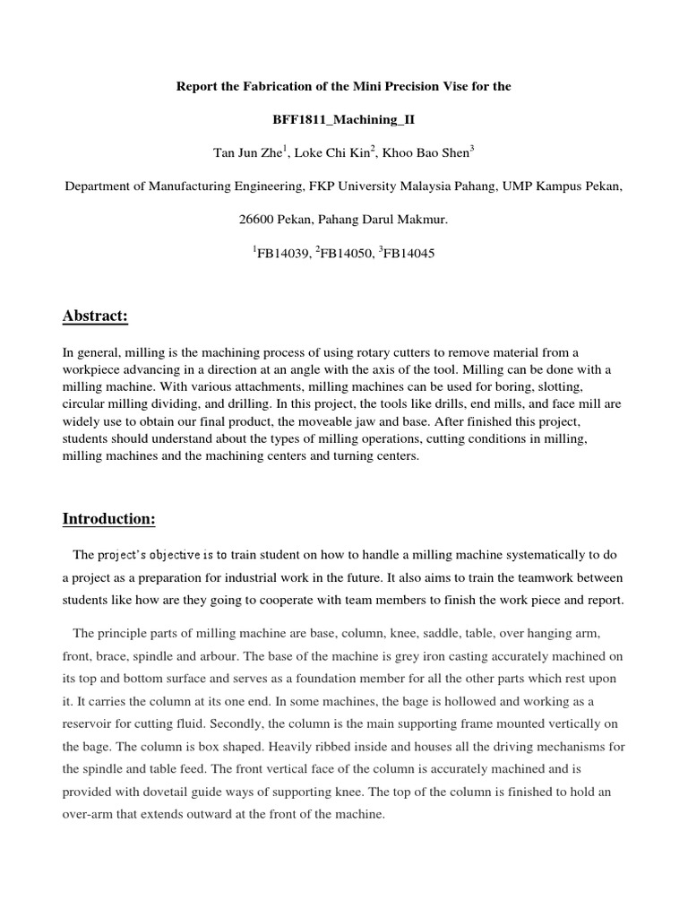 Machining 2 Report | PDF | Machining | Drilling