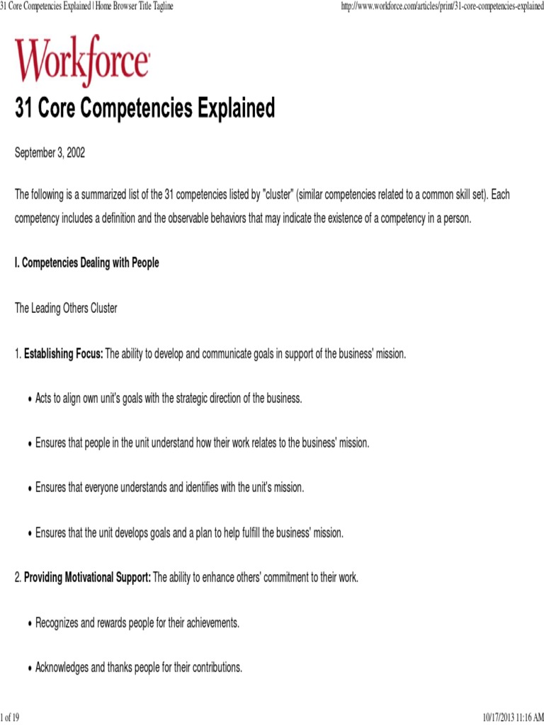 31 Core Competencies PDF | PDF | Competence (Human Resources) | Goal