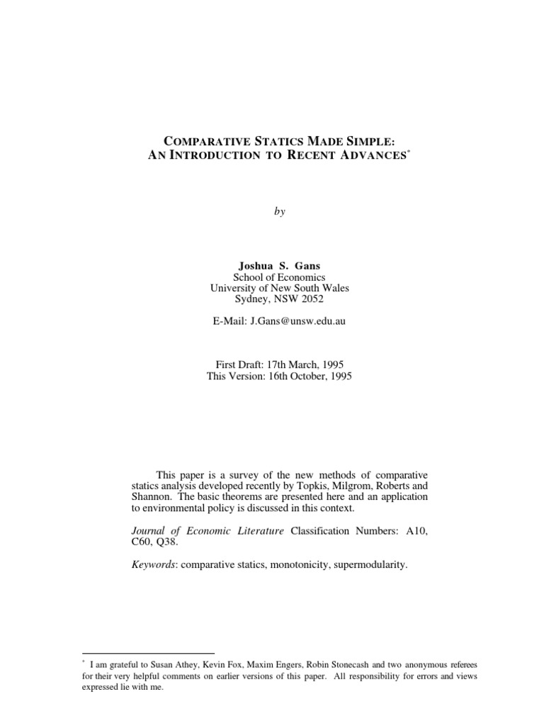 Comparative Statics Made Simple | PDF