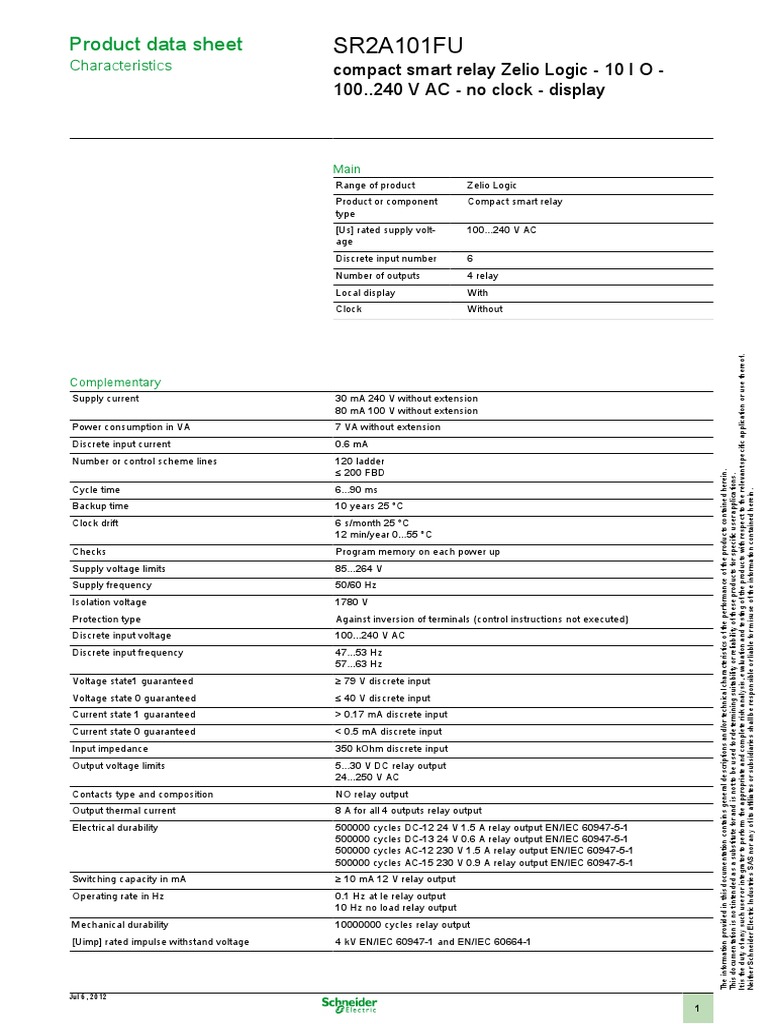 Zelio Logic SR2A101FU | PDF | Relay | Alternating Current