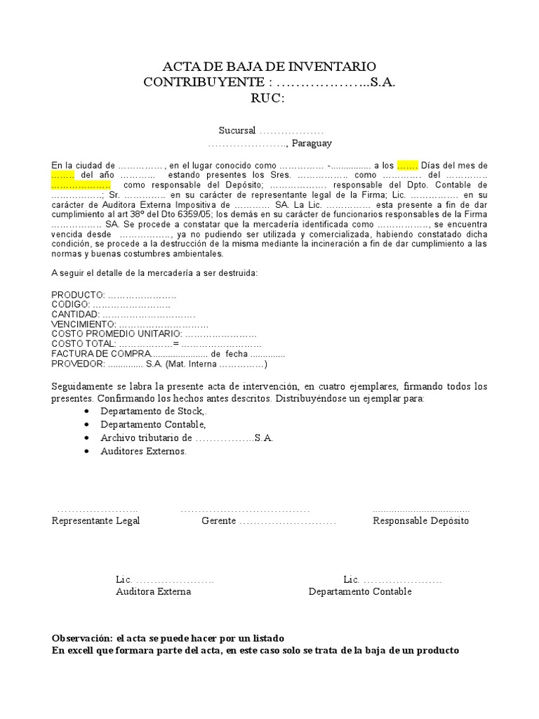 Acta para Dar de Baja Inventario | PDF | Derecho